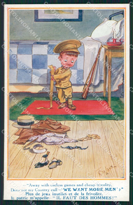 WWI WW1 Propaganda Patriotic War Humor British Soldier Child postcard XF3442