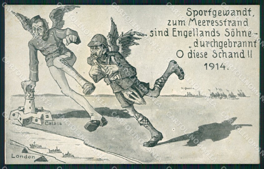 WWI WW1 German Propaganda Patriotic Humor Anti British French postcard XF3524