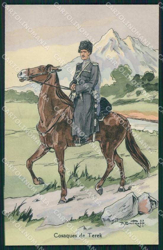 Military Russia Russian Soldier Horse Dmitroff Terek Cosaque postcard XF3629